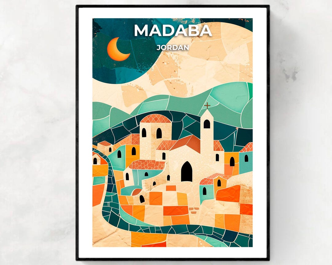 Madaba Mosaic Map Travel Print Wall Art, Madaba - Jordan City Print ...