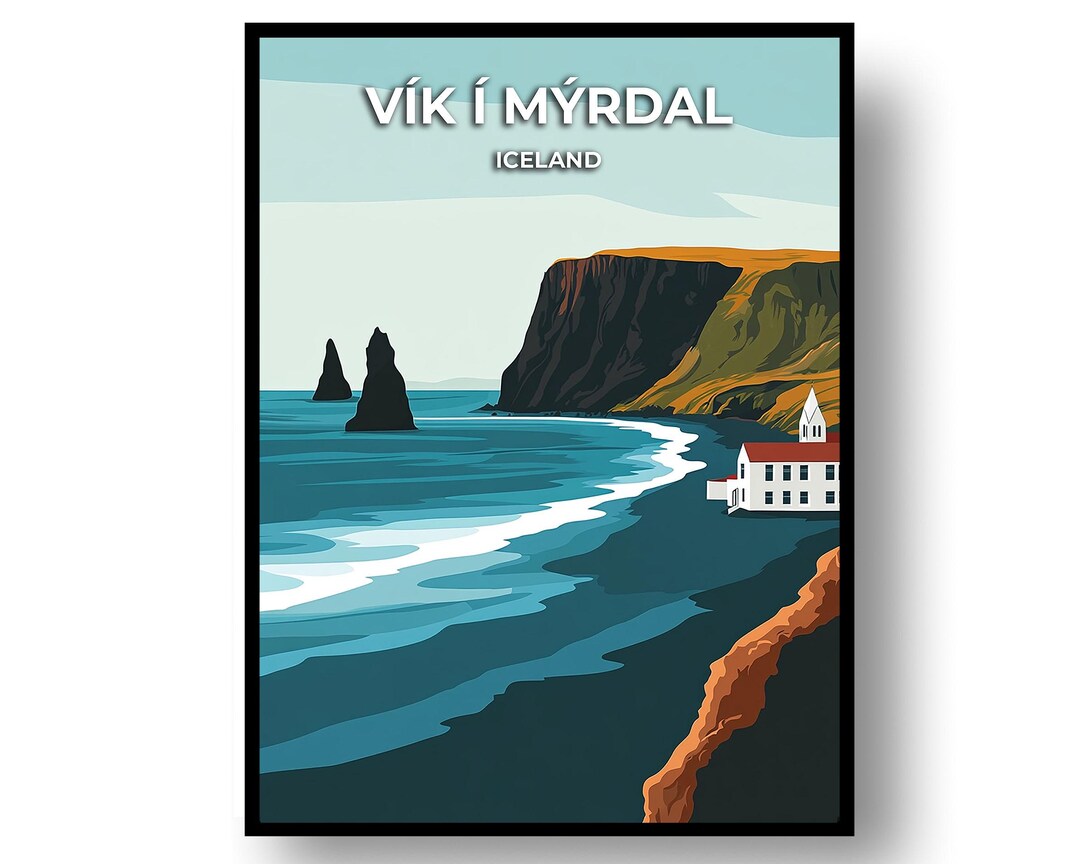 Travel Poster: Vík í Mýrdal Iceland - Framed or Digital Download - Etsy