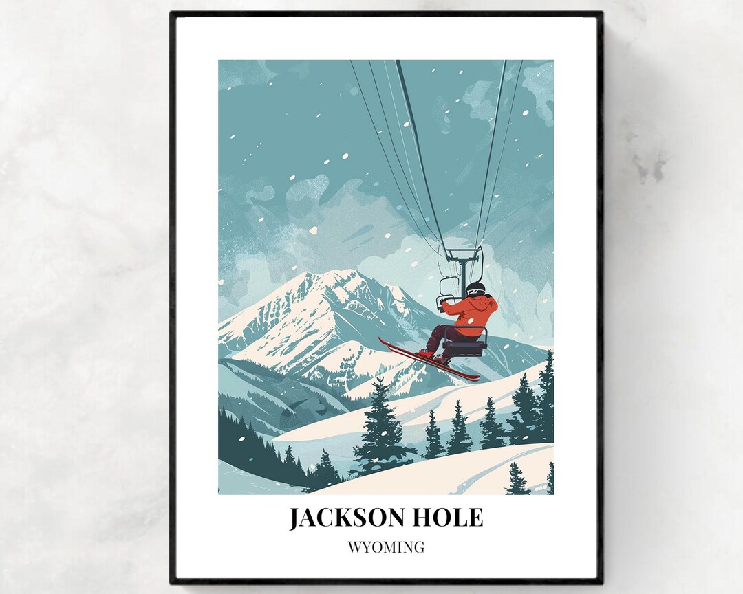Jackson Hole Travel Print, Jackson Hole Ski Poster, Wyoming Ski Poster ...