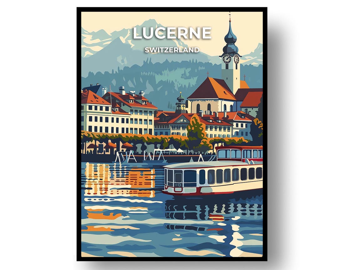 Lucerne Travel Poster: Swiss Landscape Art (framed or Digital) - Etsy