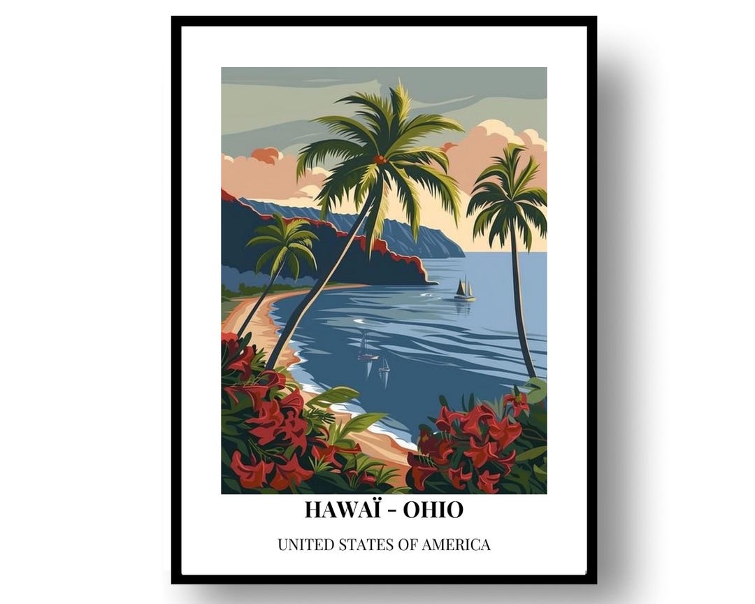 Travel Wall Art: Hawai'i to Ohio Map - Canvas or Digital Download - Etsy