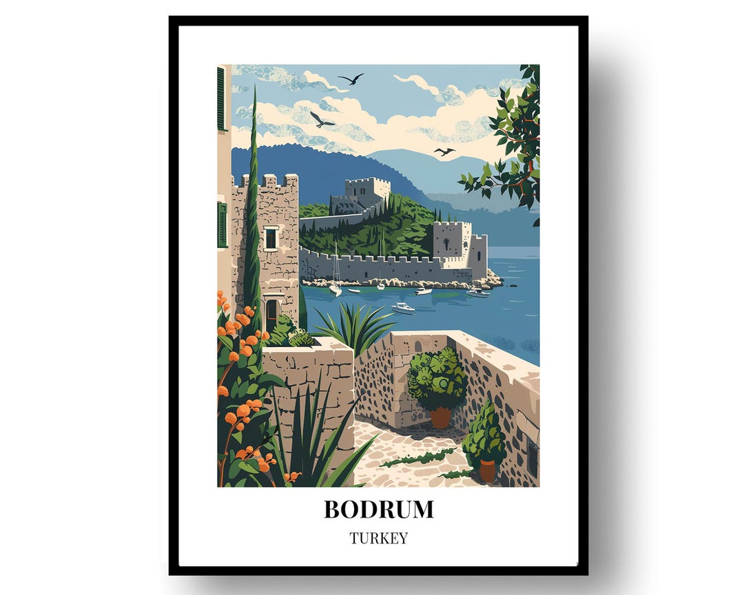Travel Poster: Bodrum, Turkey - Framed or Digital Print - Etsy