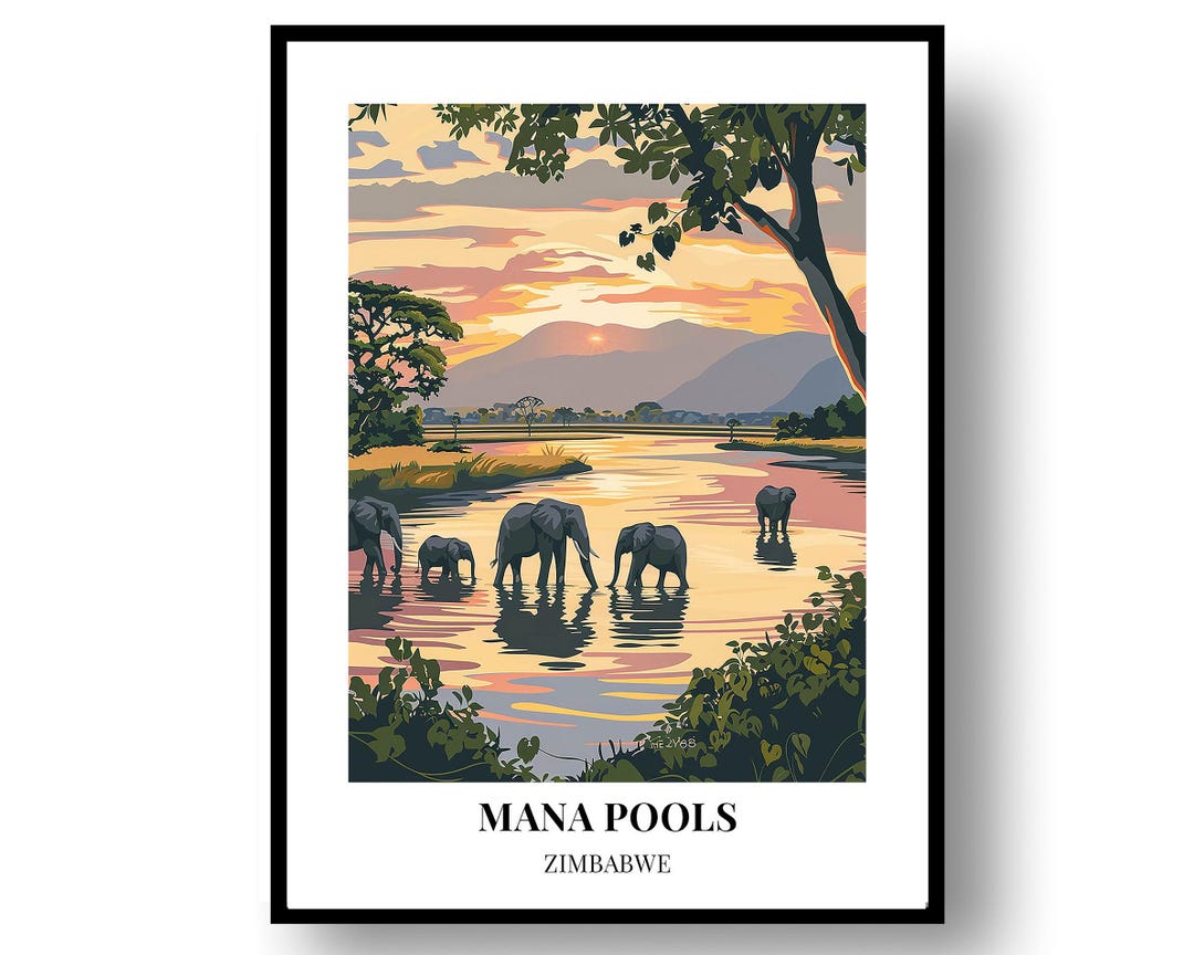 Mana Pools Zimbabwe Travel Poster (framed or Digital Print) - Etsy