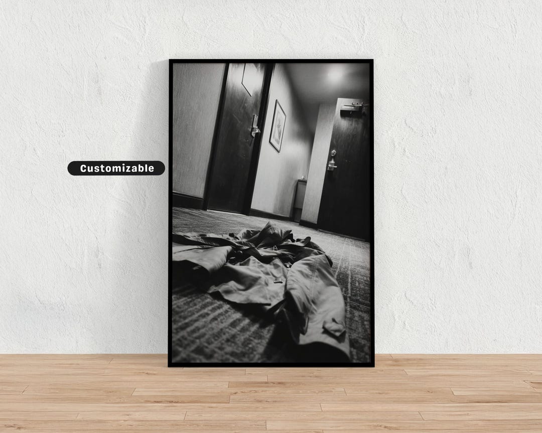 Crumpled Trench Coat on Hotel Room Floor, Black and White Wall Art ...