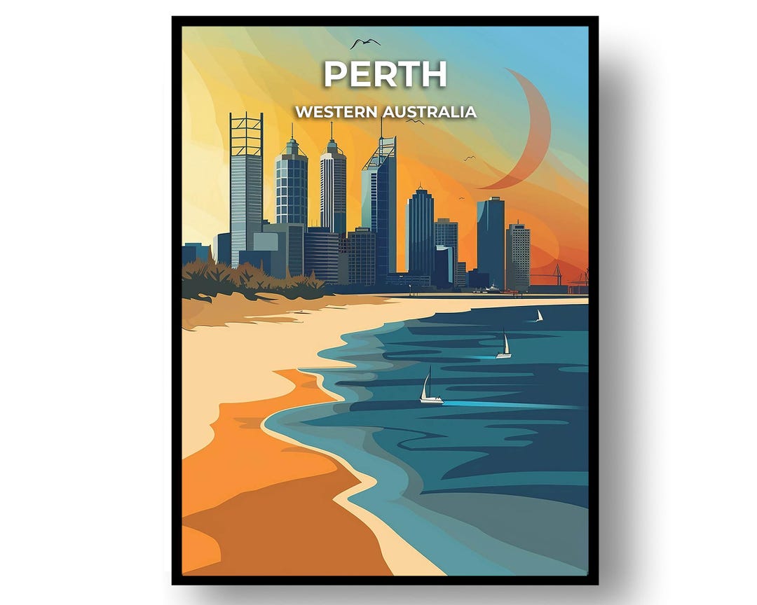 Perth Western Australia Travel Poster - Framed or Digital Download - Etsy