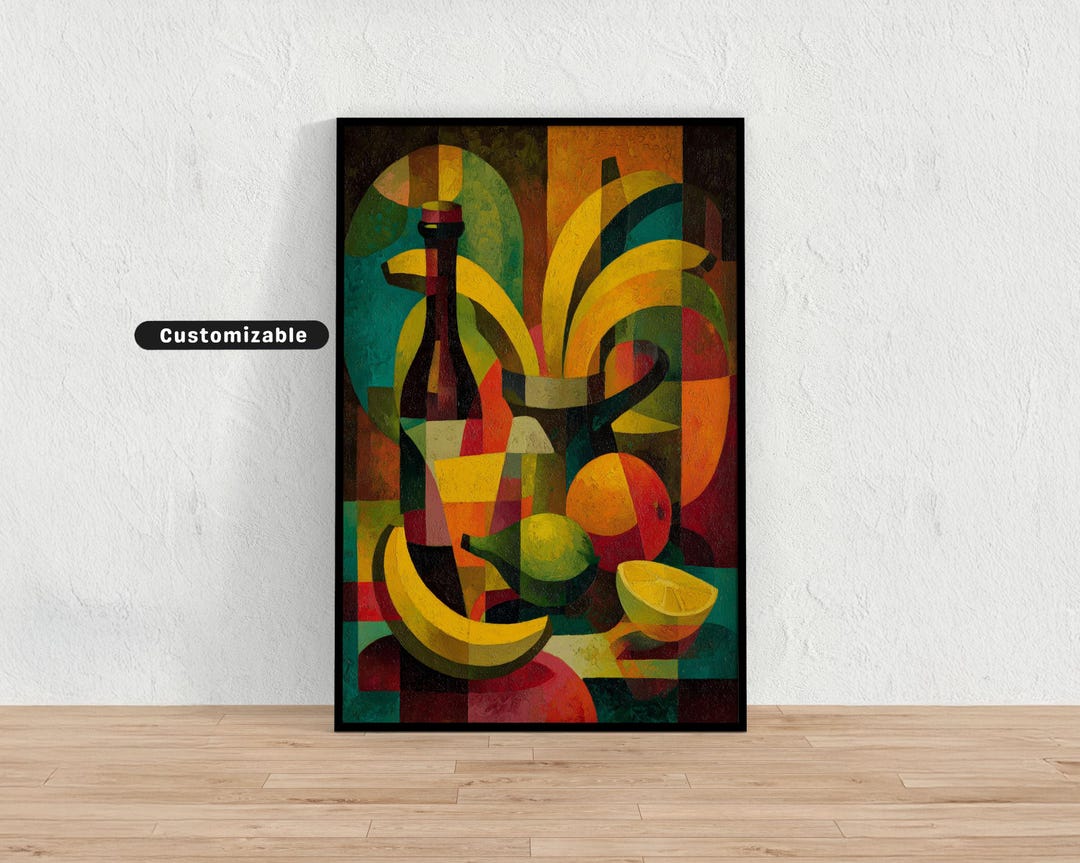 Cubist Fruit Still Life With Bananas, Modern Abstract Kitchen Wall Art ...
