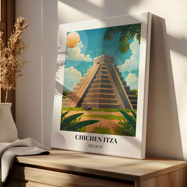 Chichen Itza Travel Poster: Mexico Landmark Wall Art - Etsy