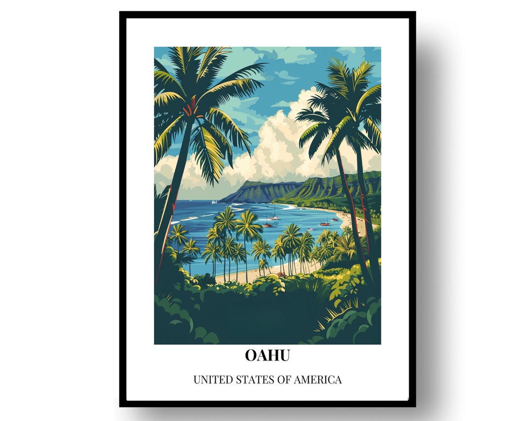 Oahu Travel Poster: Modern Wall Art - Framed or Digital Download - Etsy