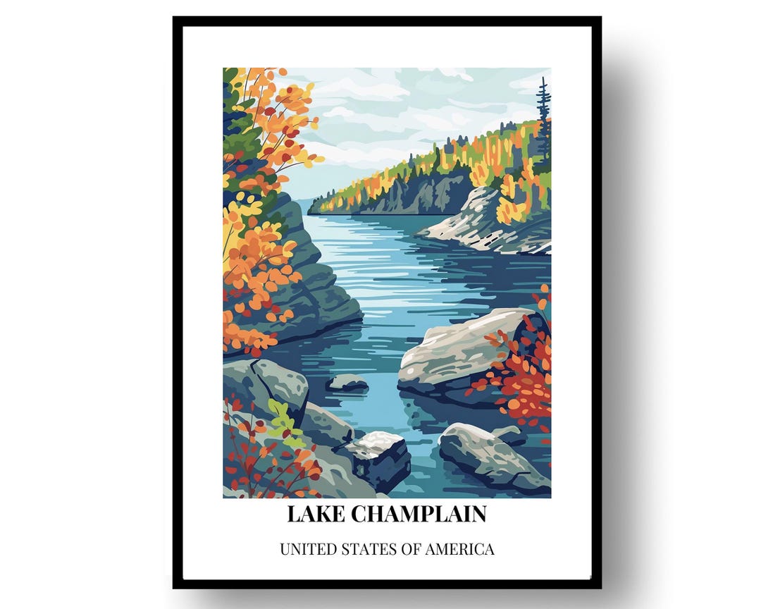 Lake Champlain Travel Poster - Framed Print or Digital File - Etsy