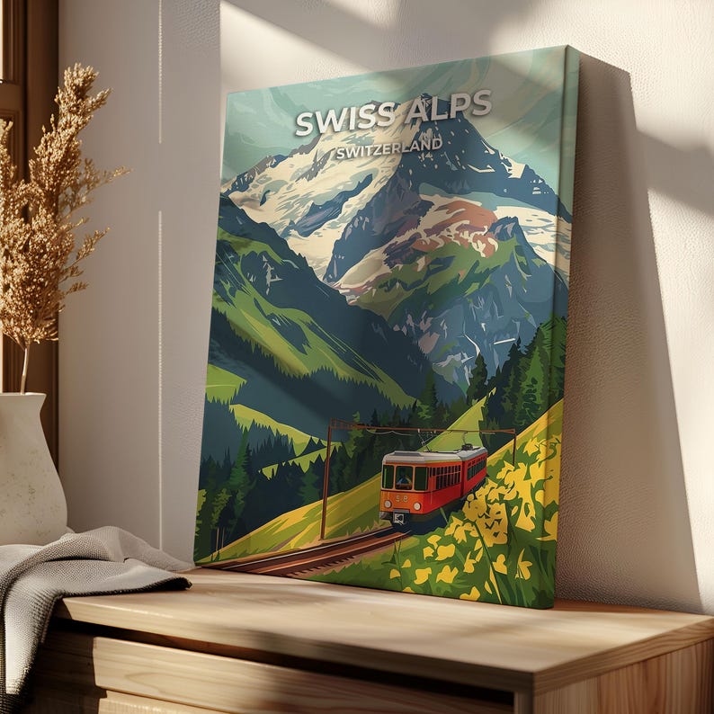 Swiss Alps Travel Poster - Framed Wall Art or Digital Download - Etsy