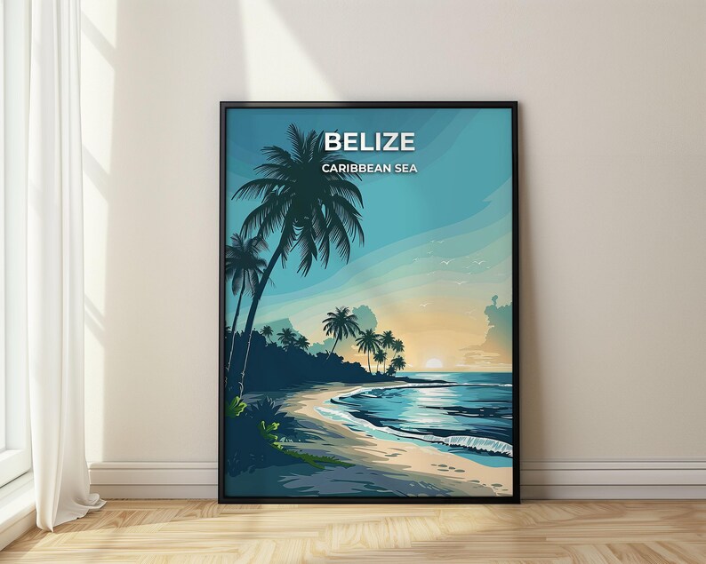 Belize Travel Poster - Caribbean Sea Wall Art, Framed or Digital - Etsy
