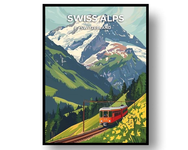 Swiss Alps Travel Poster - Framed Wall Art or Digital Download - Etsy