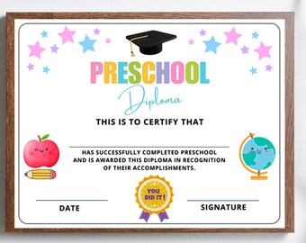 Editable PRESCHOOL GRADUATION Certificate, Preschool Diploma, Last Day ...