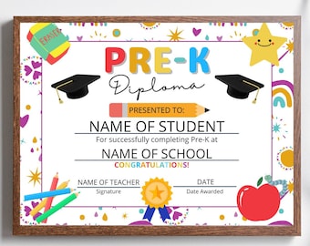 Printable Preschool Graduation Diploma Preschool Certificate Editable ...