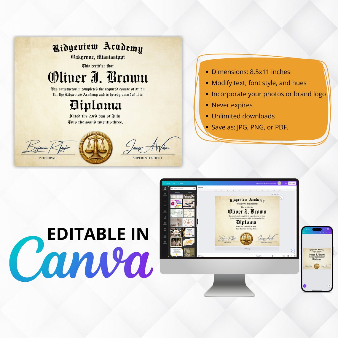 High School Diploma With Seal, GED Diploma, Fake Diploma, Printable ...