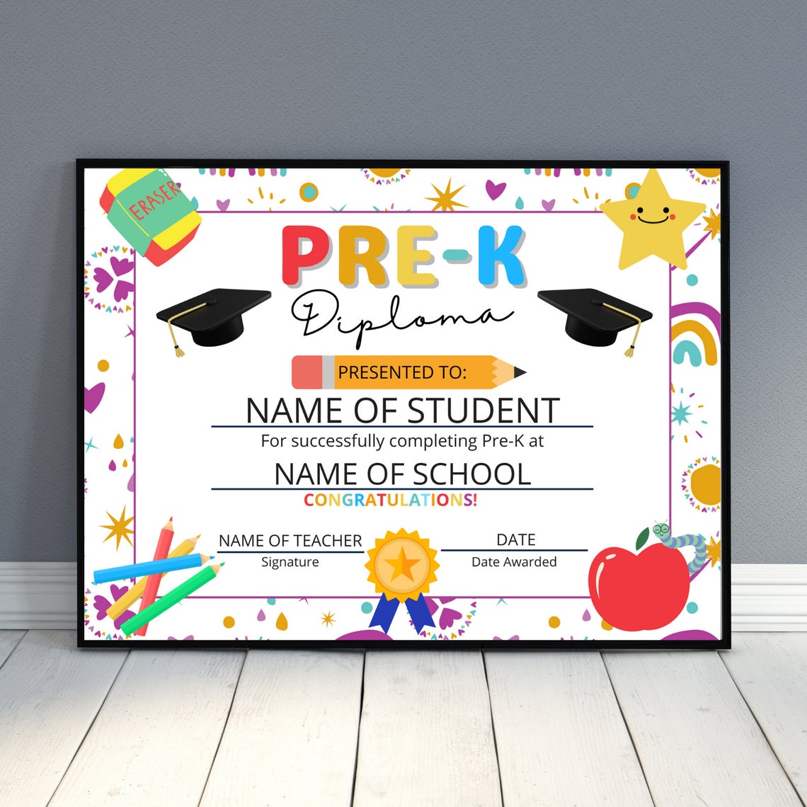 Pre-k Graduation Certificate, Preschool Graduate Diploma, Pre-k ...