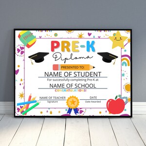 Pre-k Graduation Certificate, Preschool Graduate Diploma, Pre-k ...