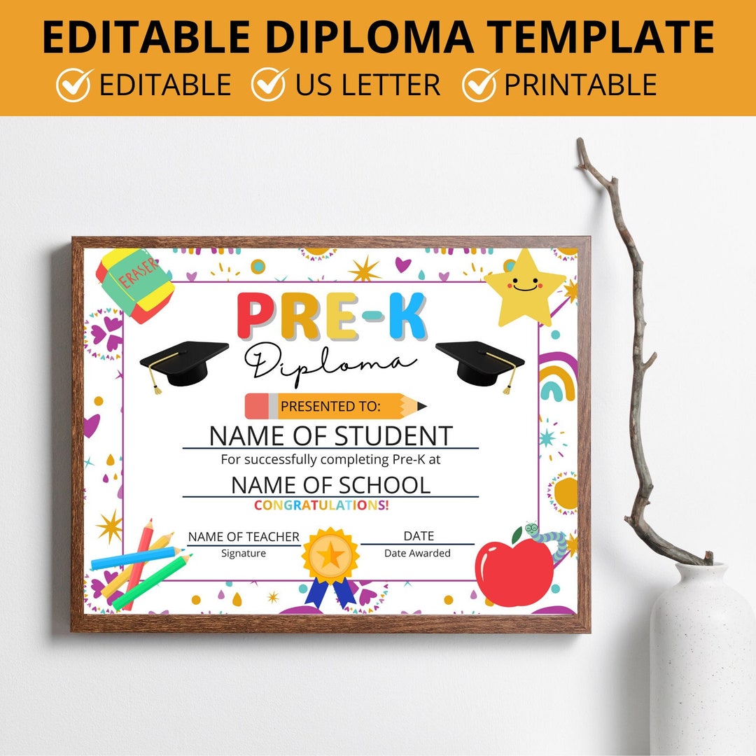 Pre-k Graduation Certificate, Preschool Graduate Diploma, Pre-k ...