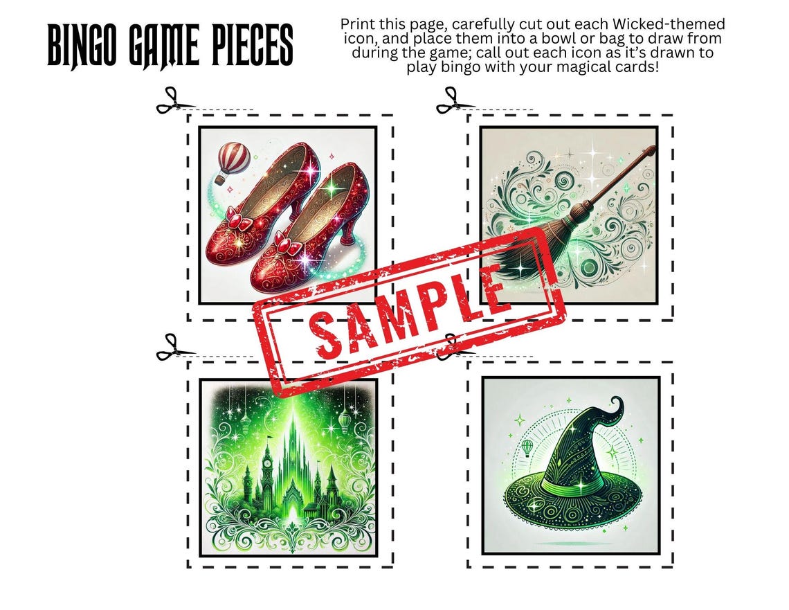 Magical Wicked-themed Bingo Game Printable Set – Fun Party Activity ...