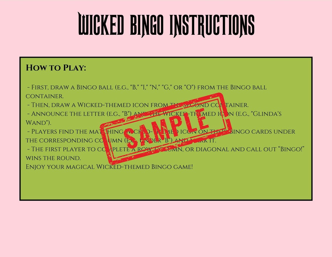 Magical Wicked-themed Bingo Game Printable Set – Fun Party Activity ...