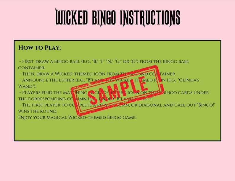 Magical Wicked-themed Bingo Game Printable Set – Fun Party Activity ...