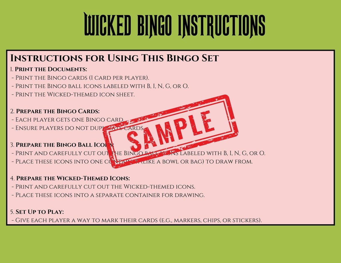 Magical Wicked-themed Bingo Game Printable Set – Fun Party Activity ...