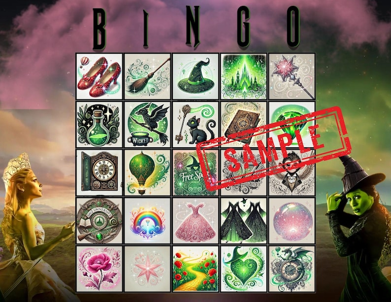 Magical Wicked-themed Bingo Game Printable Set – Fun Party Activity ...