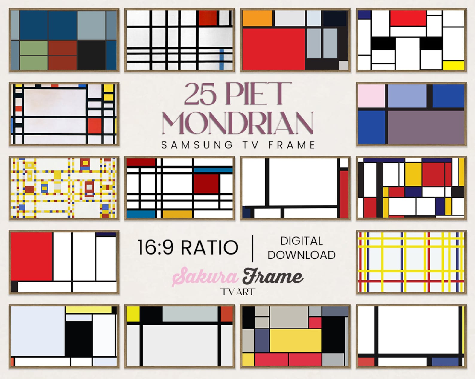 25 Piet Mondrian 4k Samsung Frame TV Art Collection, Frame TV Abstract Art Bundle, Digital Art ...