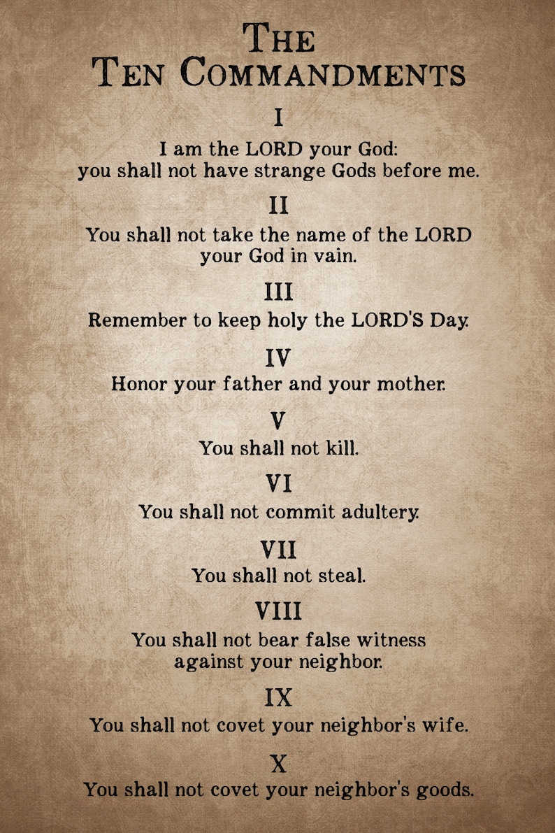 Gods 10 Commandments Vintage 2 Bible Verse Art Love God, DIGITAL DOWNLOAD Biblical Printable ...
