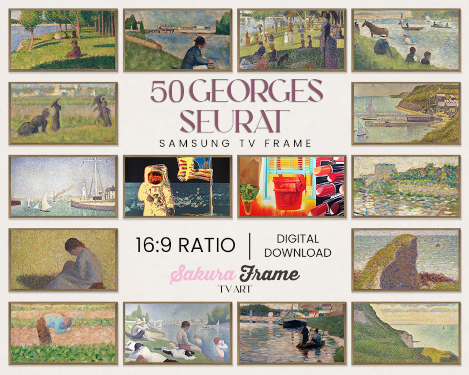 50 Georges Seurat 4k Samsung Frame TV Art Set, Frame TV Art Bundle ...