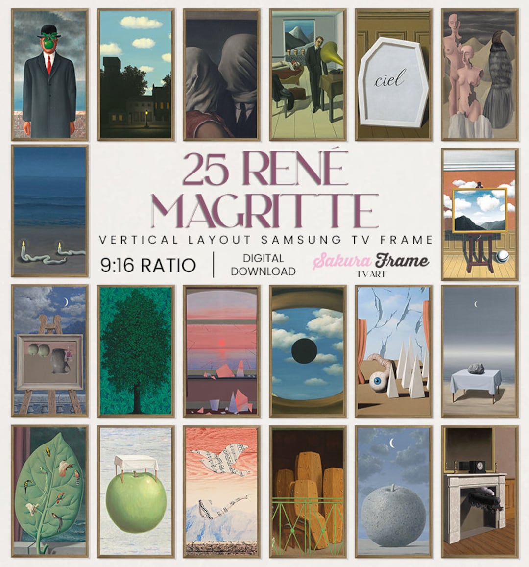 25 René Magritte Art Vertical 4k Samsung Frame TV Art Set, Frame TV ...