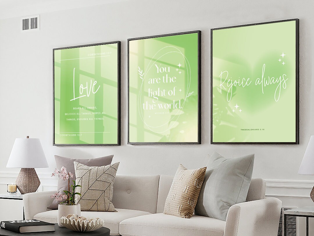 Colorful Christian Wall Art, 3 Piece Art Set, Christian Modern, Green ...