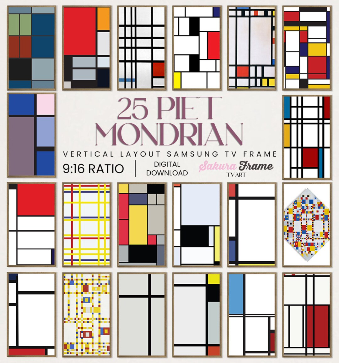 Piet Mondrian Frame TV Art – 25 Vertical Geometric Prints (digital ...