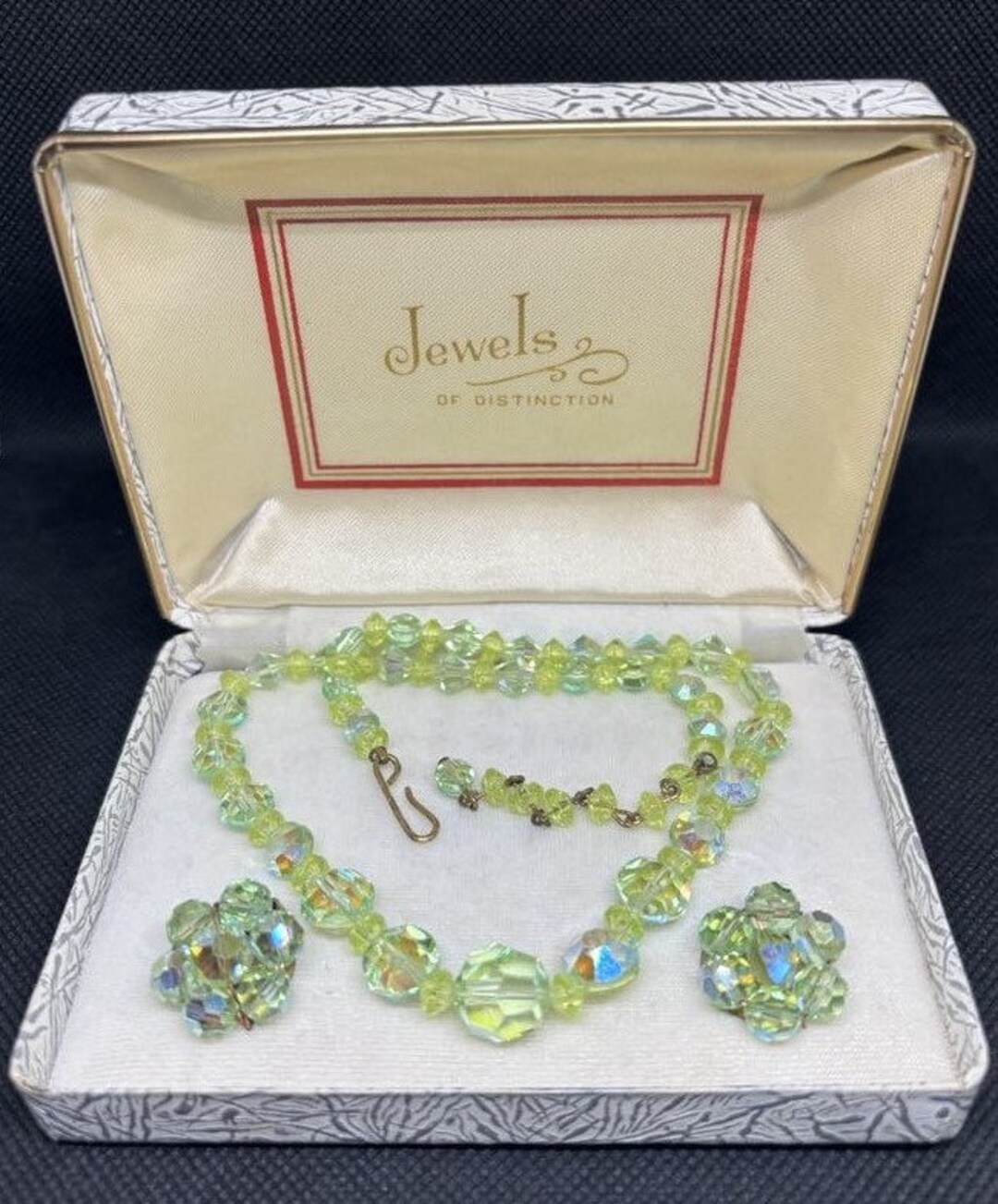 Vintage Green Crystal Necklace and Clip Earrings - Etsy