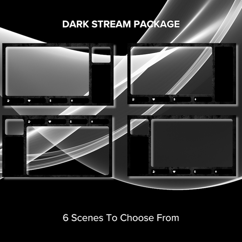 Dark Stream Overlay Package, Black Twitch Overlays, Black and White ...