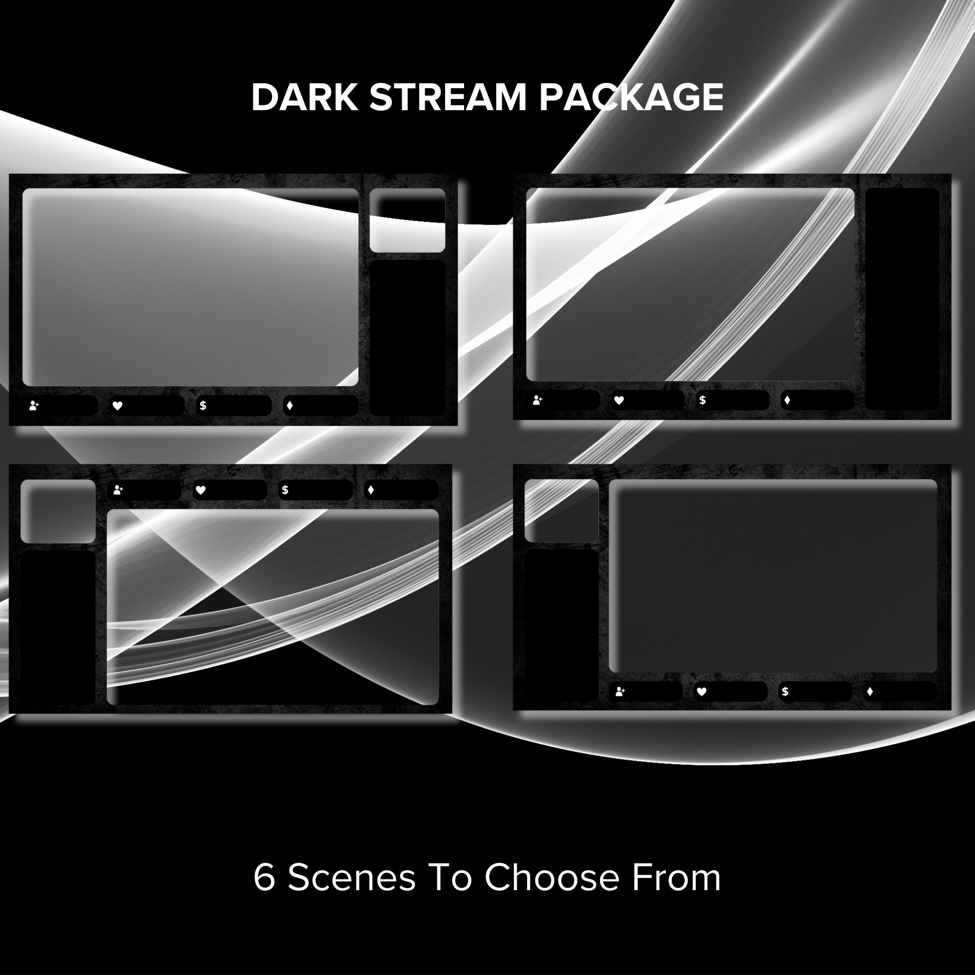 Dark Stream Overlay Package, Black Twitch Overlays, Black and White ...