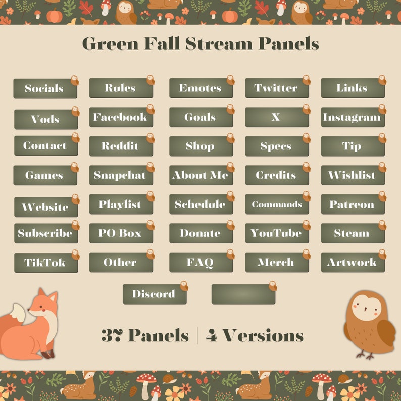 Cozy Green Autumn Twitch Overlay Package, Cute Fall Animated Stream Scenes, Panels, Webcam ...