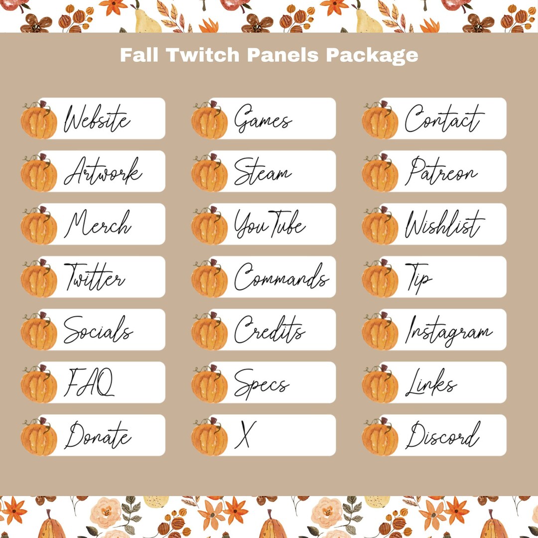 Cozy Fall Pumpkin Twitch Panels Package, Cute Watercolor Autumn ...