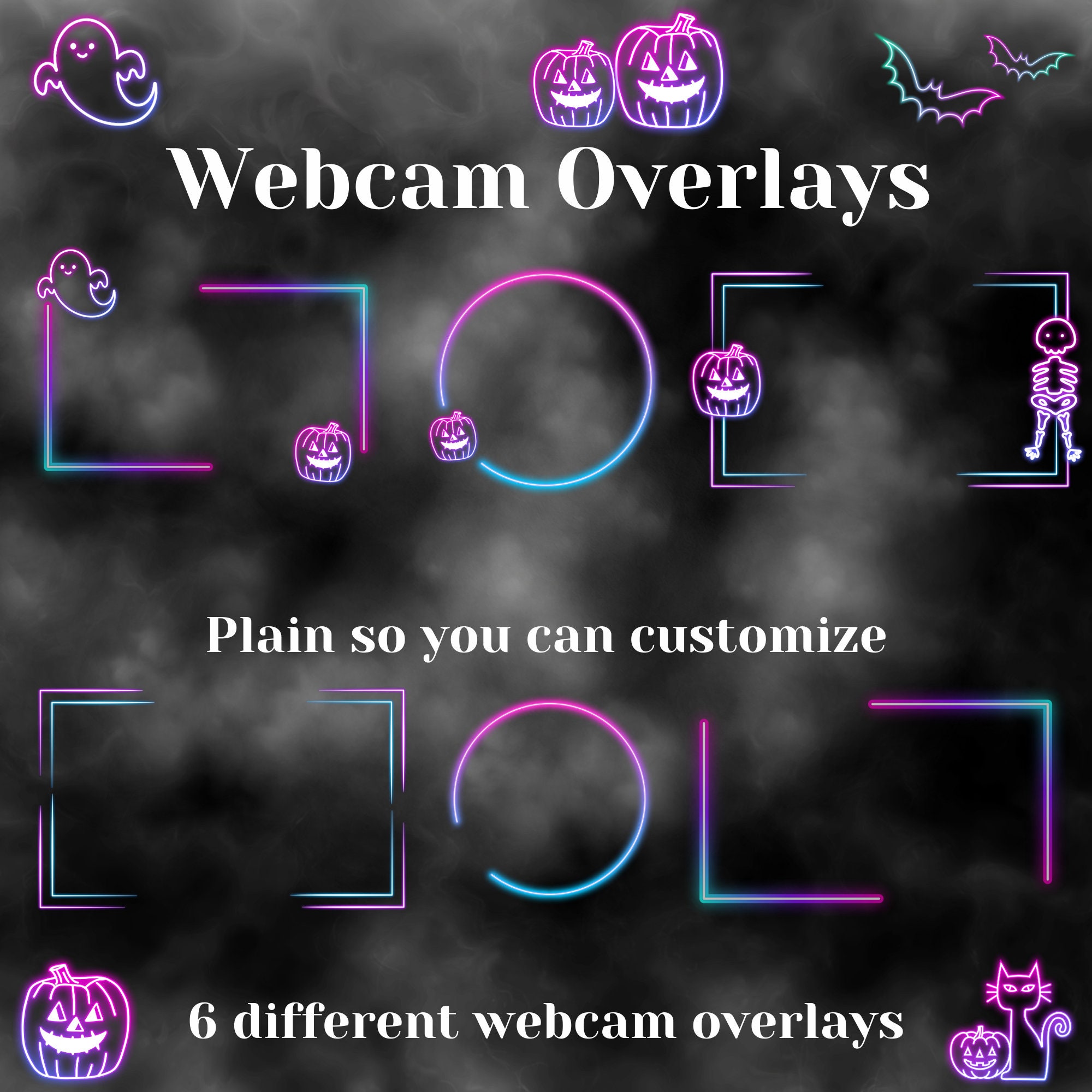 Cozy Neon Halloween Stream Overlay Package, Cute Animated Twitch ...