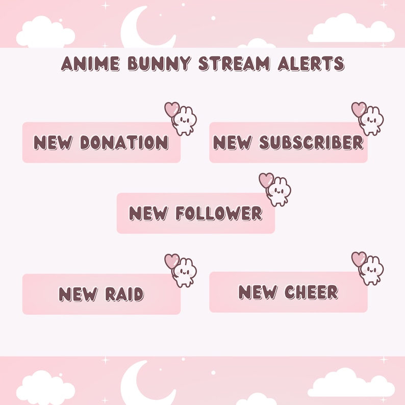 Pink Anime Bunny Twitch Overlay Package, Animated Lofi Stream Scenes ...