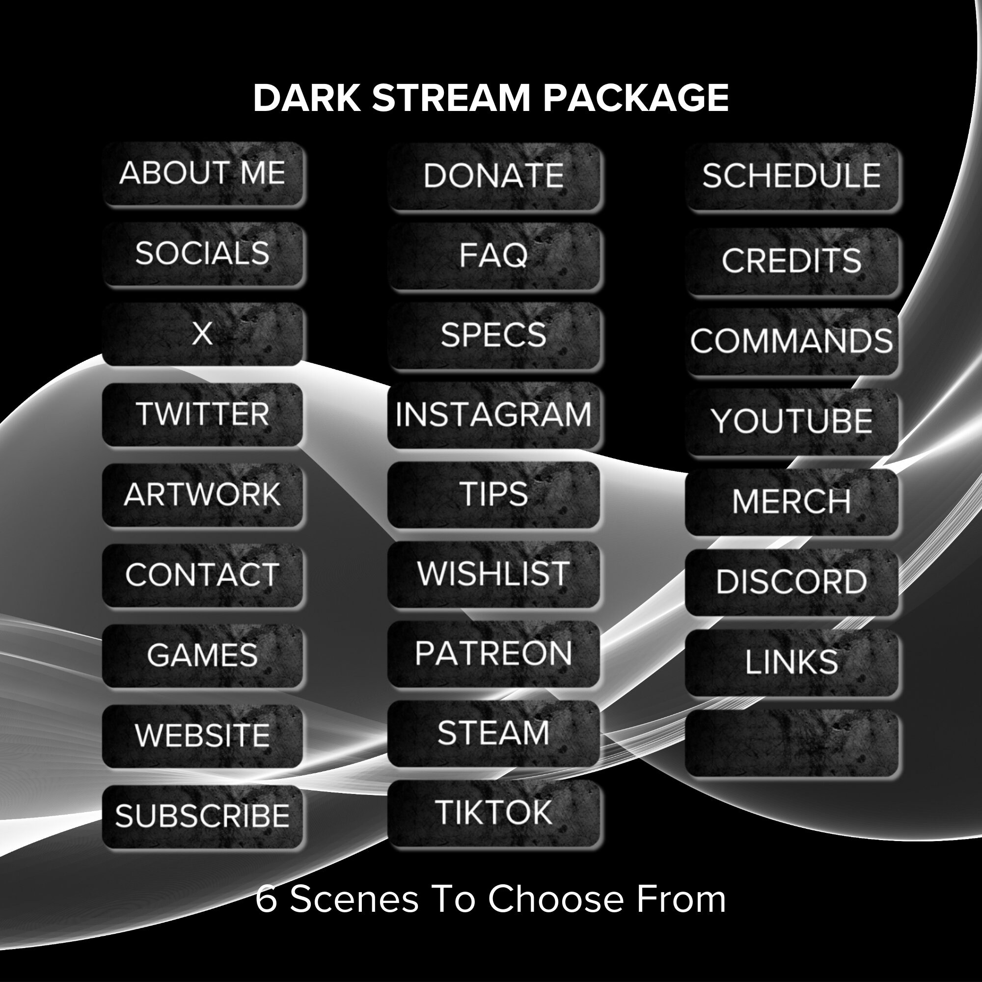 Dark Stream Overlay Package, Black Twitch Overlays, Black and White ...
