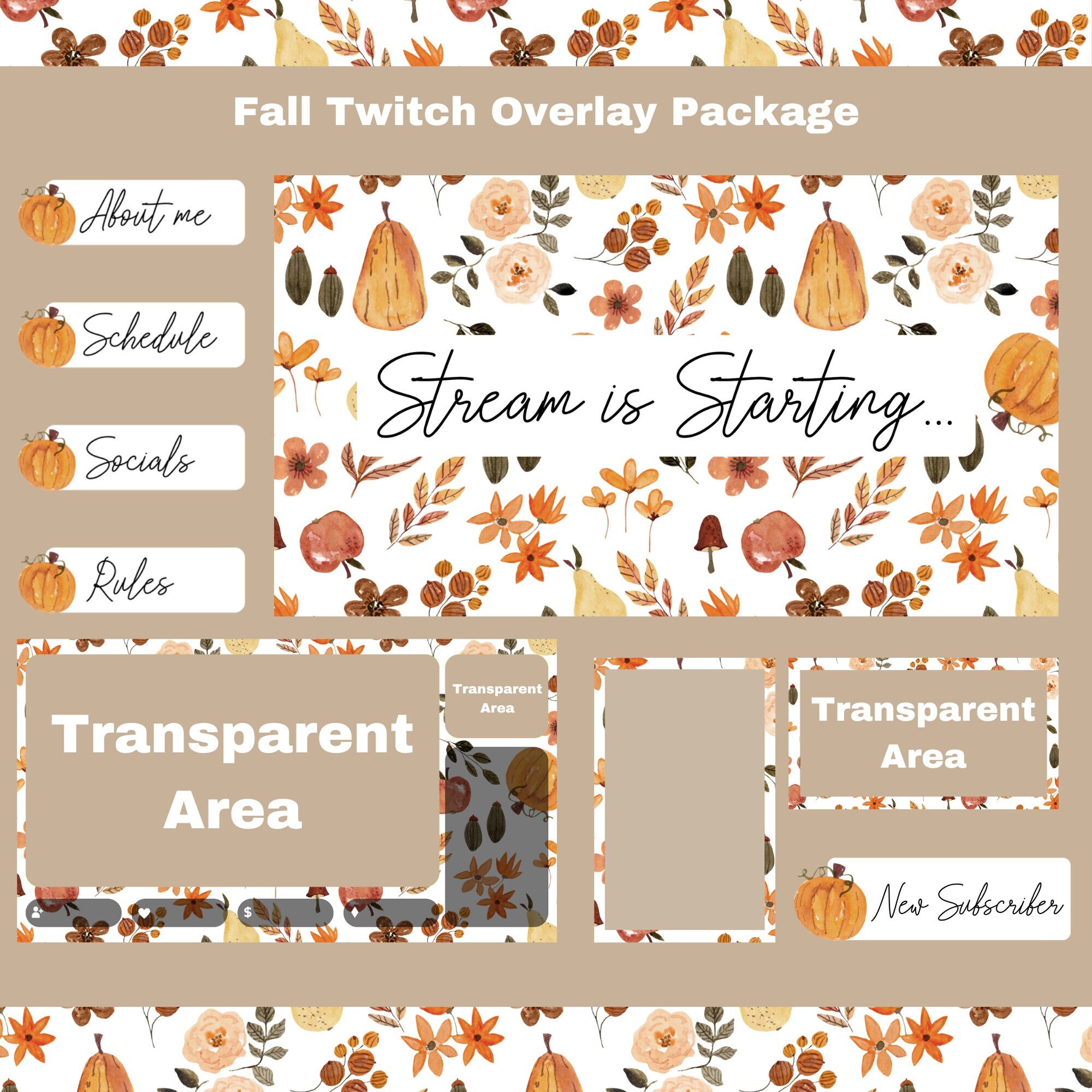 Cozy Fall Twitch Overlay Package, Orange Autumn Stream Scenes, Panels ...