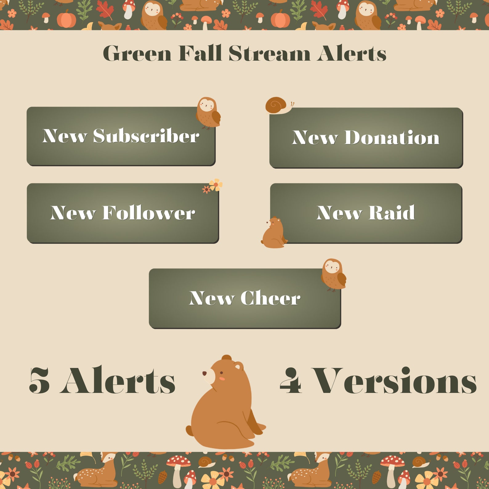 Cozy Green Autumn Twitch Overlay Package, Cute Fall Animated Stream ...
