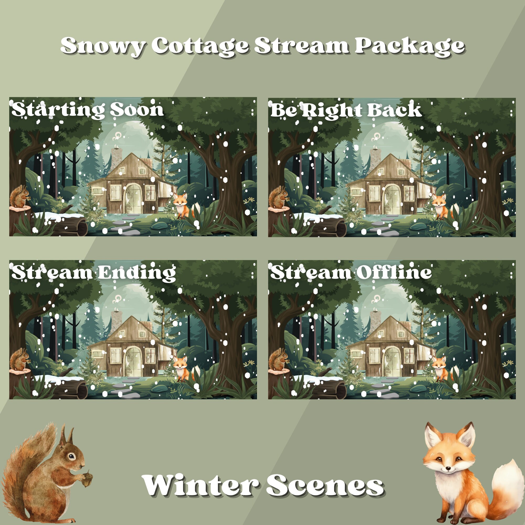 Animated Cozy Stream Overlay Package for Twitch, Snowy Winter ...