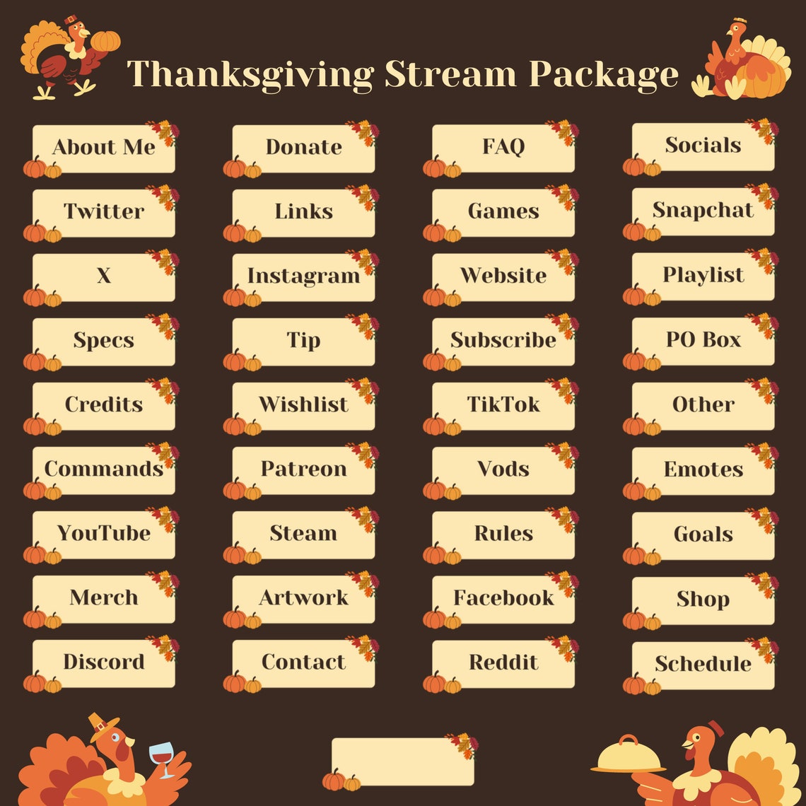 Thanksgiving Twitch Overlay Package, Turkey and Pumpkin Stream Overlays ...