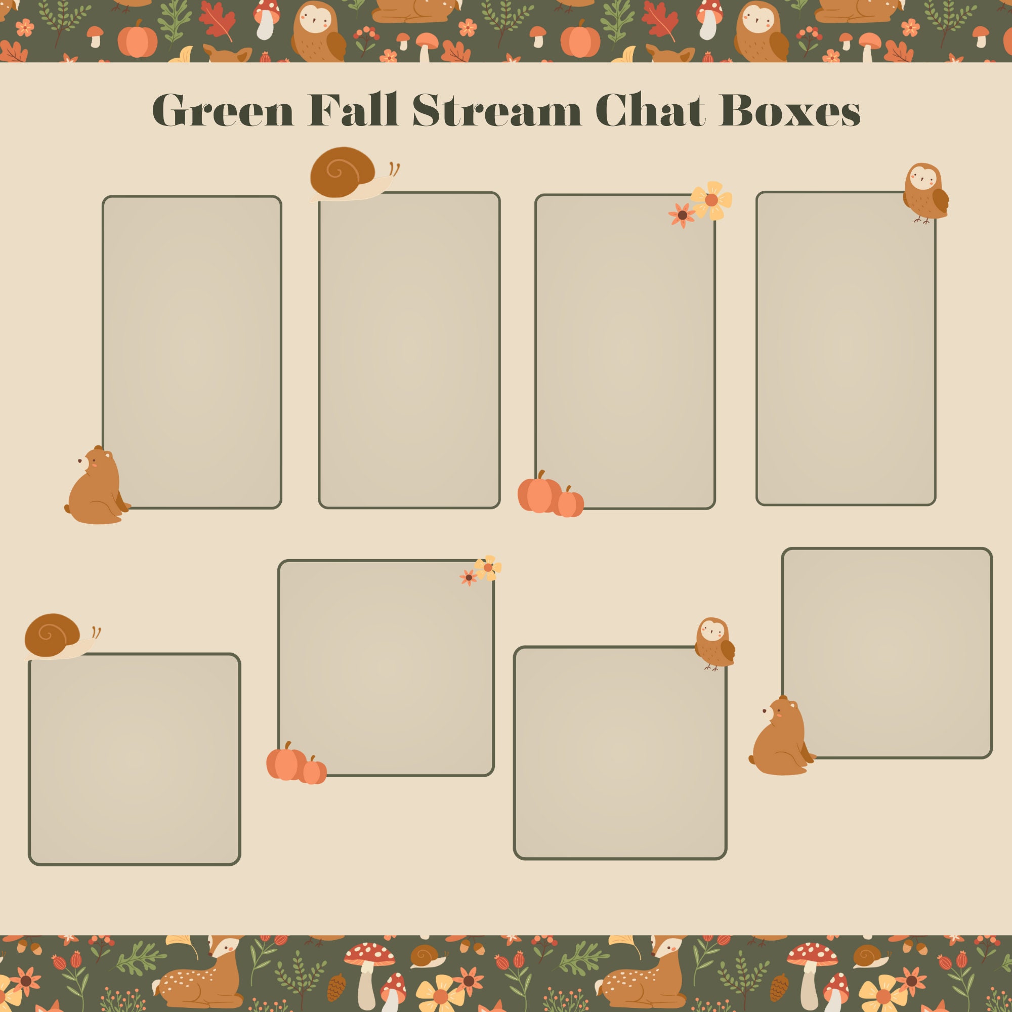 Cozy Green Autumn Twitch Overlay Package, Cute Fall Animated Stream ...