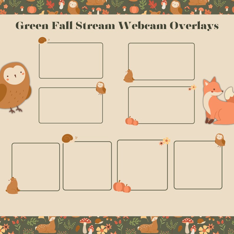 Cozy Green Autumn Twitch Overlay Package, Cute Fall Animated Stream Scenes, Panels, Webcam ...