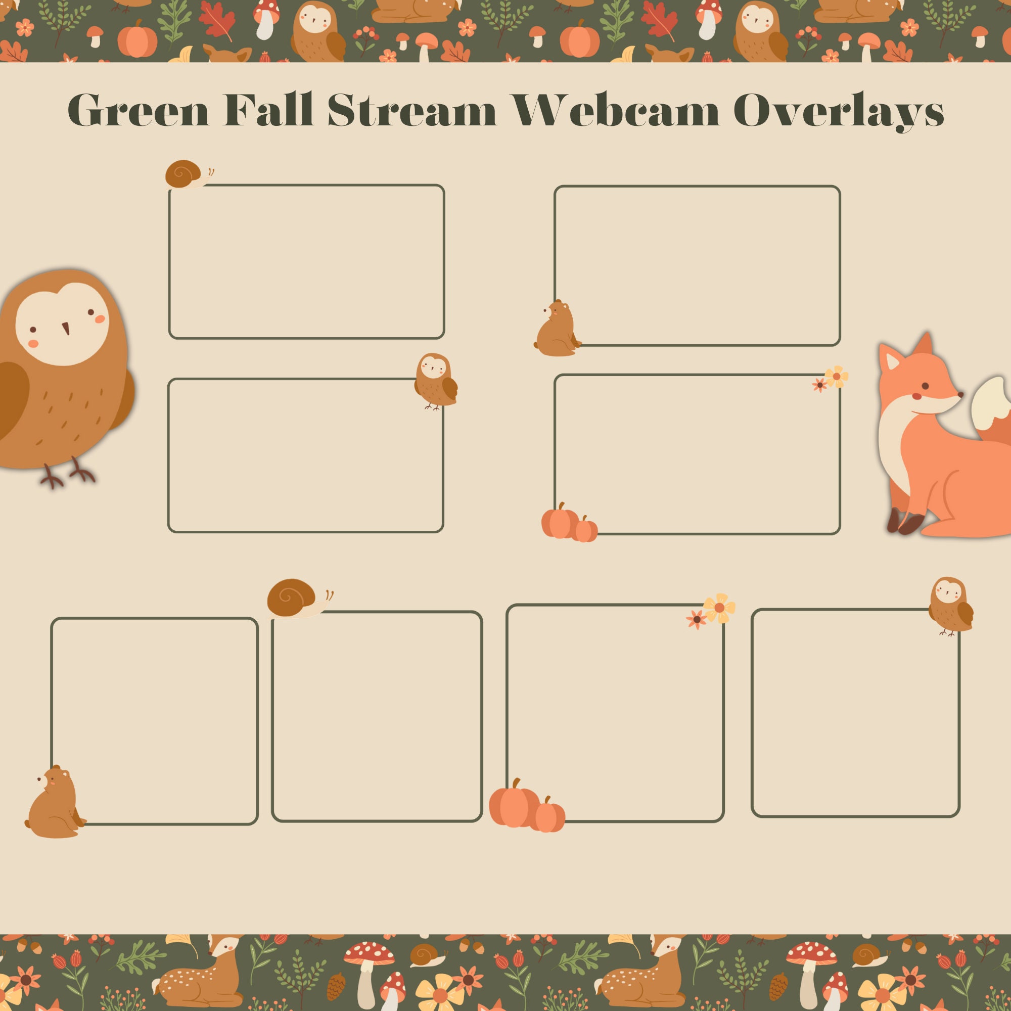 Cozy Green Autumn Twitch Overlay Package, Cute Fall Animated Stream ...