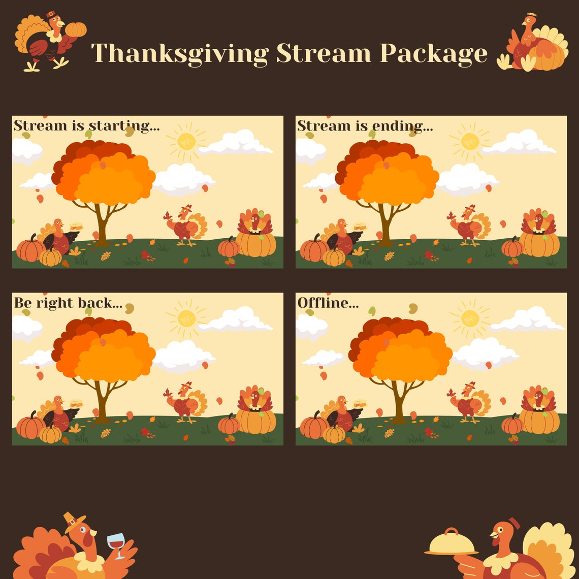 Thanksgiving Twitch Overlay Package, Turkey and Pumpkin Stream Overlays ...