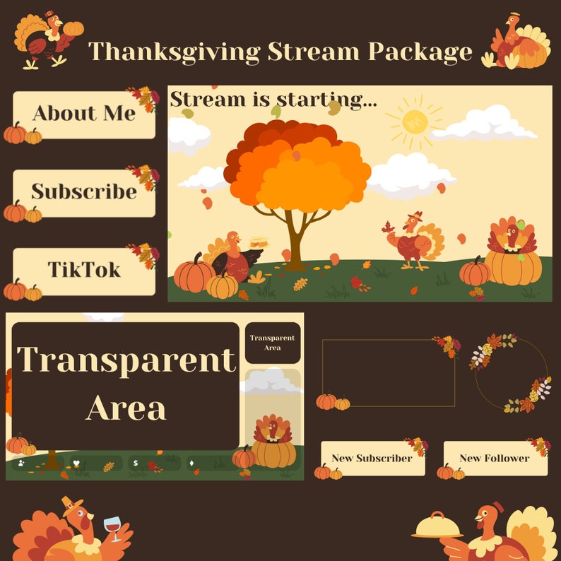 Thanksgiving Twitch Overlay Package, Turkey and Pumpkin Stream Overlays ...